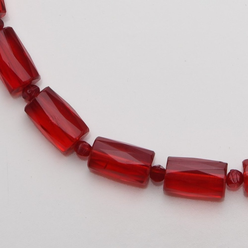 Ruby Red Glass Crystal Bead Vintage Necklace - Gem